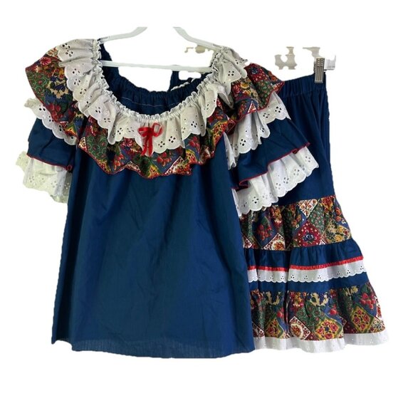 Vintage | Skirts | Vintage 8s Ruffled Lace Floral Line Dancing Skirt ...